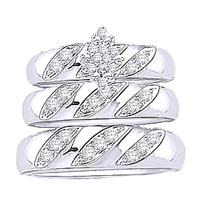 Jewel Zone US White Natural Diamond Engagement & Wedding Trio Band Ring Set 14k White Gold Over Sterling Silver (0.17 Carat)