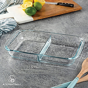 Divided Glass Casserole Baking Dish, Rectangular Bakeware Set 2.3 Qt Each, Oven to Table Clear Glass Lasagna Pan with Divider-2 Pack