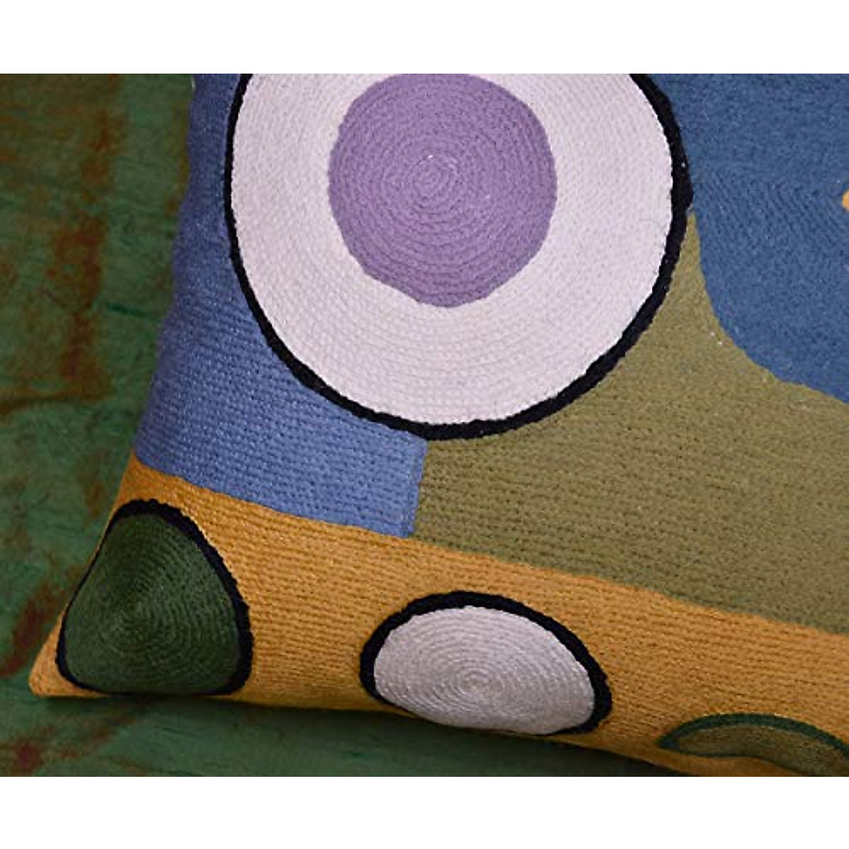 Kashmir Designs Lumbar Kandinsky Abstract Pillow Cover - Soul | Modern Throw Pillows | Modern Chair Cushion | Contemporary Pillow | Farmhouse Pillows | Modern Couch Pillow | Handmade Wool Size 14x20