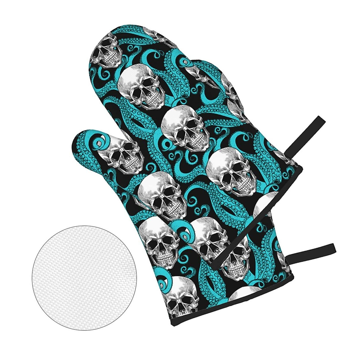 Skull Oven Mitts and Pot Holders 4pcs Sets，Funny Kitchen High Heat Resistant Oven Mitts，with Oven Gloves and Hot Pads Pot Holders for Baking Cooking BBQ Grilling