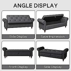 NIOIIKIT 63'' Storage Ottoman Bench, End of Bed Button Tufted Ottoman Bench, Rolled Armed Ottoman Couch Long Bench for Bedroom, Living Room, End of Bed, Hallway(Grey, Polyster)