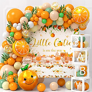 Winrayk Little Cutie Baby Shower Decorations Boy Girl, Baby Boxes with Letters Orange Balloon Arch A Little Cutie is On The Way Backdrop Tablecloth Foil Balloon Gender Reveal Baby Shower Decor Neutral