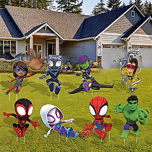 Spider Party Supplies,8PCS Yard Signs with Stakes,Spidey Friends Birthday Decorations,Outdoor Lawn Yard Signs for Spidey theme Party (Spidey Friends)