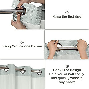 ANYEV Waffle Shower Curtain, Fabric Shower Curtains Hotel Grade No Hooks Needed Shower Curtain with Snap in Liner,Water Repellent Silver Grey