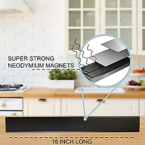 SUMPRI Magnetic Knife Holder for Wall (16Inch -Stainless Steel) Magnet Knife Strip -Strong Powerful Knife Rack Storage Display Organizer-Securely Hang Your Knives On a Multipurpose Kitchen Bar (Black)