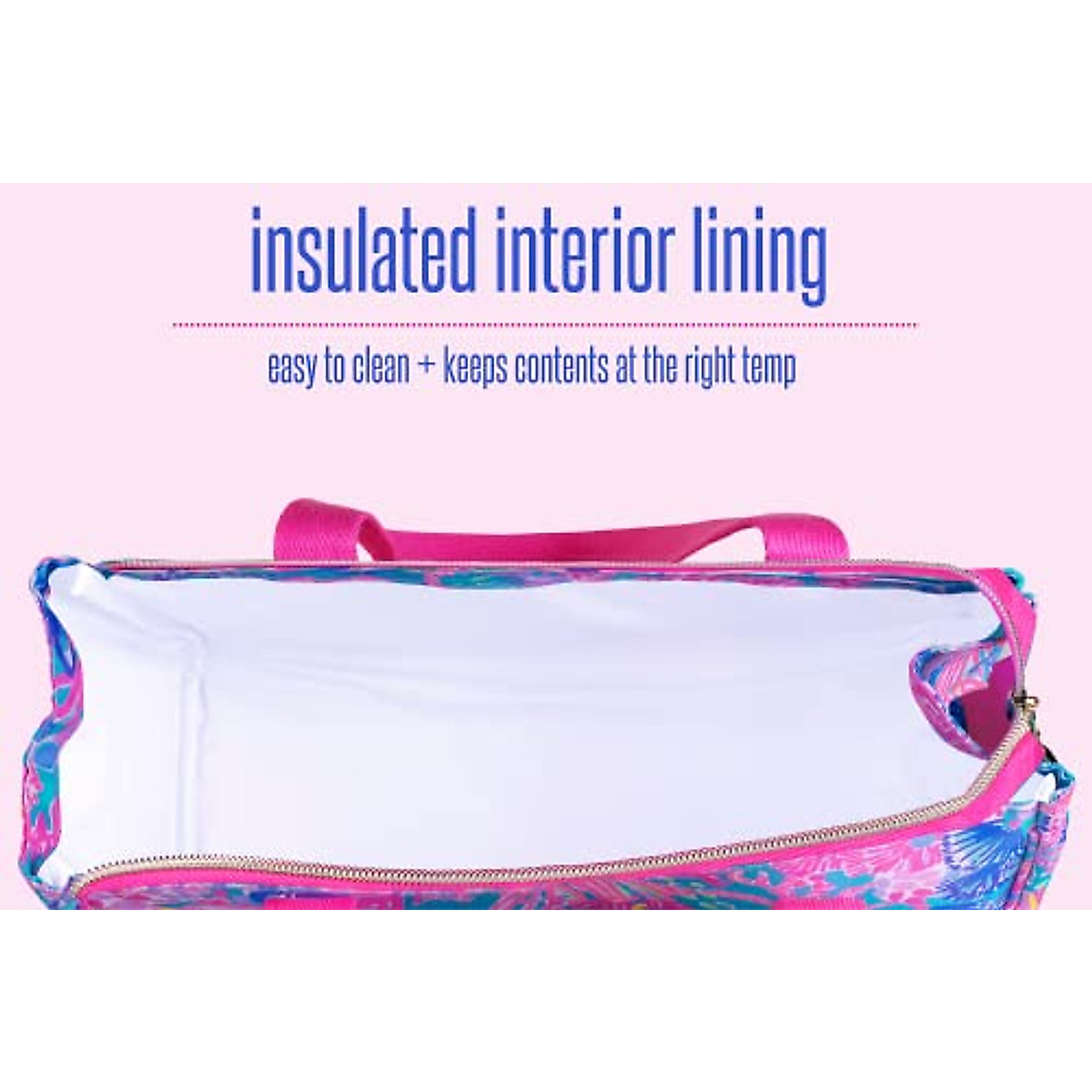 Lilly Pulitzer Thermal Insulated Lunch Cooler Large Capacity, Women's Lunch Bag with Storage Pocket and Shoulder Straps, Splendor in the Sand