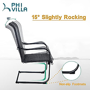 PHI VILLA Outdoor Patio C Spring Rattan Chairs, 4 Pieces High Back Wicker Dining Chair with Metal Frame for Patio, Deck, Porch - Brown