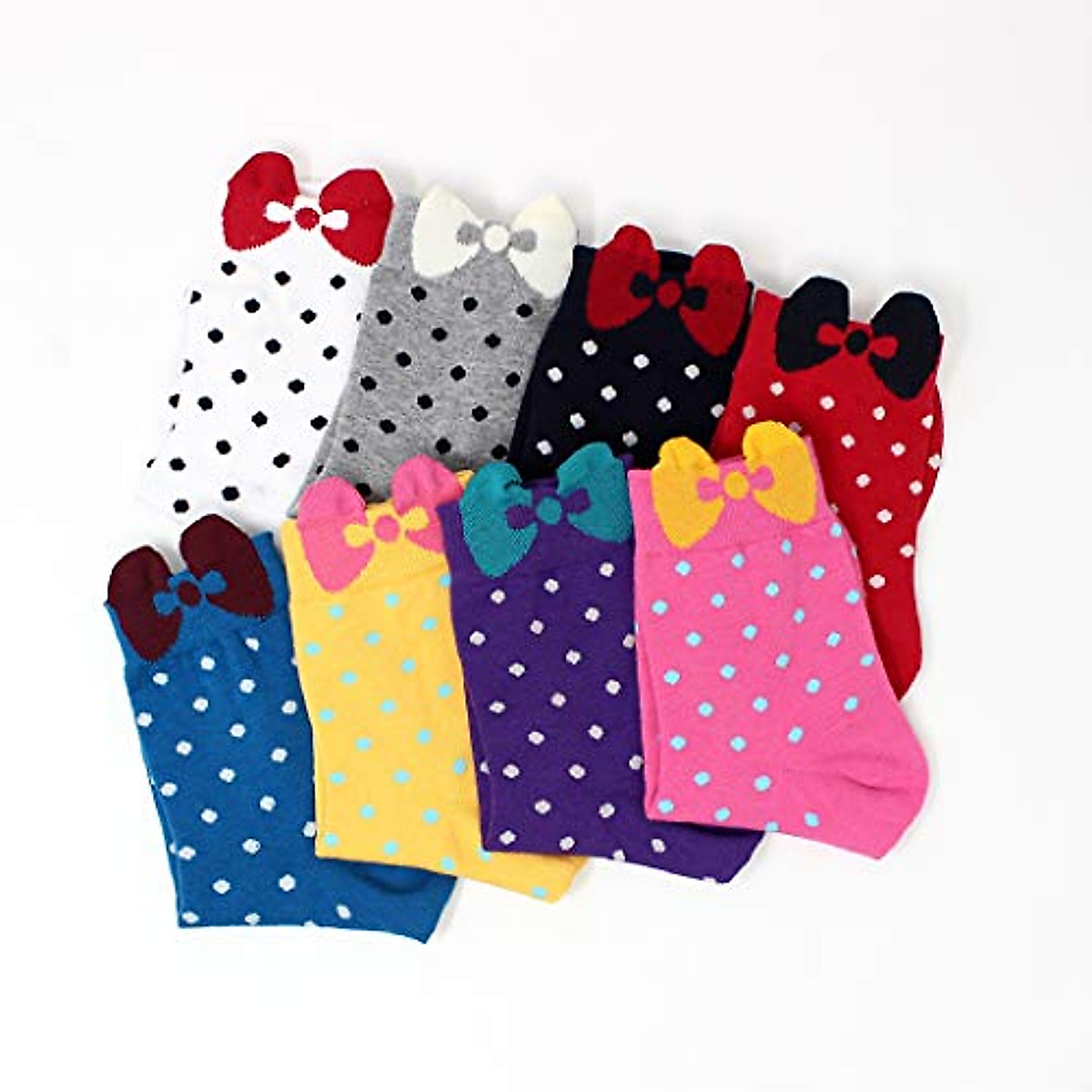 LIVEBEAR 4/5/8 Pairs Womens Cute Patterns, Novelty, Casual Cotton Crew Socks Made In Korea (Polka Dot)