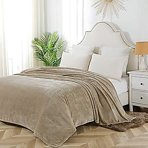 BOURINA Fleece Blanket Flannel Throw Blanket (Beige,King Size ) Lightweight Cozy Microfiber Blanket for Sofa, Couch, Bed, Camping, Travel, 108x90 inches