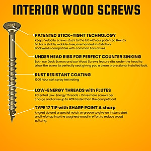 Velocity Interior 2 Inch Wood Screws Contractor Pack (Size #8, 435 Pcs) – Self Tapping Screws with Phillips Bits, Stick Tight Technology, Carbon Steel with Zinc Plating, Durable Storage Organizer