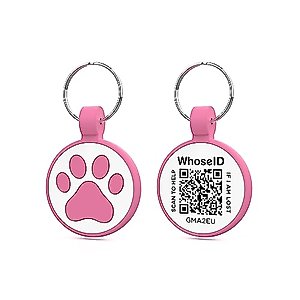 WhoseID Personalized Dog Tag, Laser Engraving QR Code, Silicone Dog ID Tag, Pet Online Profile, Scan QR Code Send Location, Collar Harness Accessories (Medium to Large Breeds - 1.25", Rose)