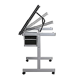 SogesHome Adjustable Drafting Table, Drawing Board Art & Craft Desk Folding Art Desk, with Side Tray, 4 Universal Lockable Casters, White