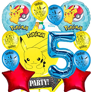 Anagram Pikachu Foil Balloon Bouquet Set | Intended for Pokemon Pokeball Theme | Party Accesory | Multicolor | 5th Birthday, (AN-29460,AN-36332)