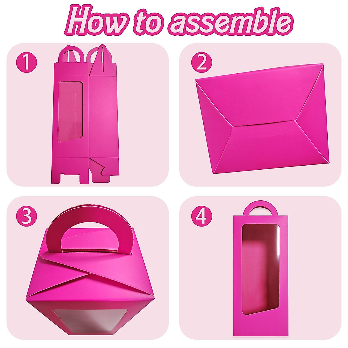 12 Hot Pink Party Favor Boxes 90s Doll Pink Girls Birthday Gift Gable Treat Box Candy Goodie Tall Gable Window Box for Pink Girl Princess Birthday Wedding Bridal Shower Bachelorette Decorations