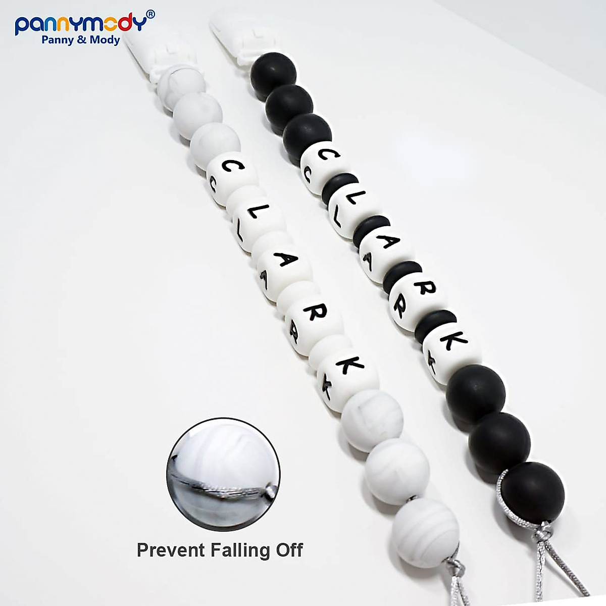 Pack of 2 Personalized Stroller Clip with Name(Black+Marble)