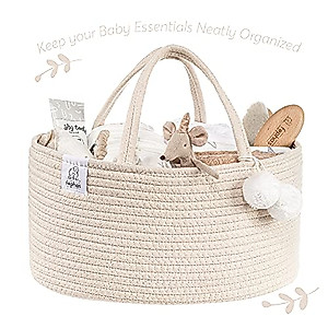 fephas Baby Diaper Caddy Organizer- Beige Rope Nursery Storage Bin- Portable Diaper Storage Basket for Changing Table and Car- Perfect Baby Shower & Registry Gift