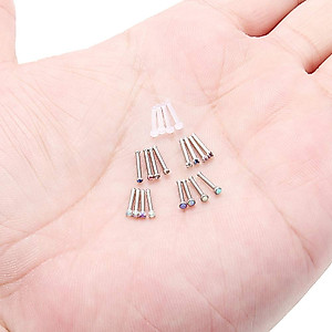 Ruifan 20PCS 18G Surgical Steel 1.5mm Opal CZ Nose Bone Studs Rings 2mm Clear Bioflex Nose Ring Retainer Pin Piercing Jewelry