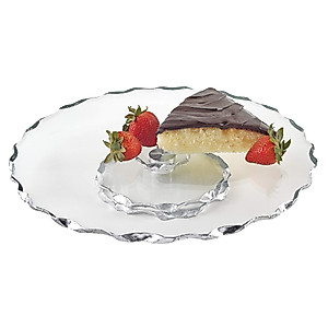 Badash Silveredge Rotating Glass Platter - 13" Hand-Decorated Chiseled Edge Round Lazy Susan Tray for Cake, Pastry, Cookies, Pie - Food-Safe & Great for Entertaining