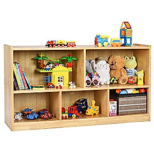 Costzon 2-Shelf Bookcase for Kids, School Classroom Wooden Storage Cabinet for Organizing Books Toys, 5-Section Freestanding Daycare Shelves for Home Playroom, Hallway & Kindergarten