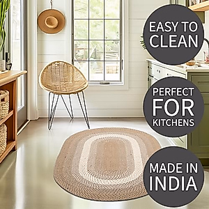 Super Area Rugs Brown Braided Rug for Kitchen/Dining Room, Taupe Gray Indoor Outdoor Braided Rug for Patio/Porch 4' x 6' Oval