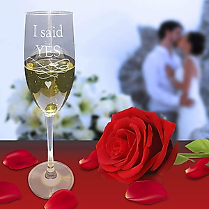 Engraved I Asked, I Said Yes Engagement Champagne Toasting Flutes - Set of 2 In Gift Box | Engraved Wedding Toasting Glasses