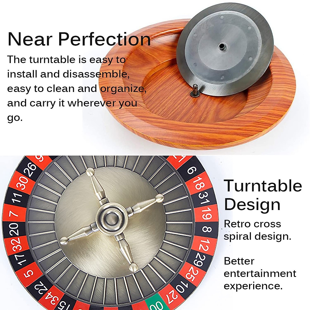 HXSTWW 12" Solid Wood High Glossy Roulette Wheel for Roulette Tables, Wooden Roulette Wheel with Double-Zero Layout, Turntable Leisure Table Games, Game Night Essential