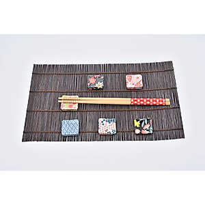 GSHOPVV 6 Pcs Square Japanese Pattern Set Ceramic Chopsticks Rest Spoon Fork Knife Holder Rack