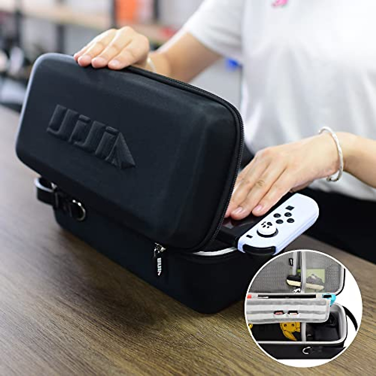 UYIYE Carrying Storage Case for Nintendo Switch/Switch OLED Model (2022),Portable Travel All Protective Hard Messenger Bag Soft Lining 16 Games for Switch Console Pro Controller & Accessories black