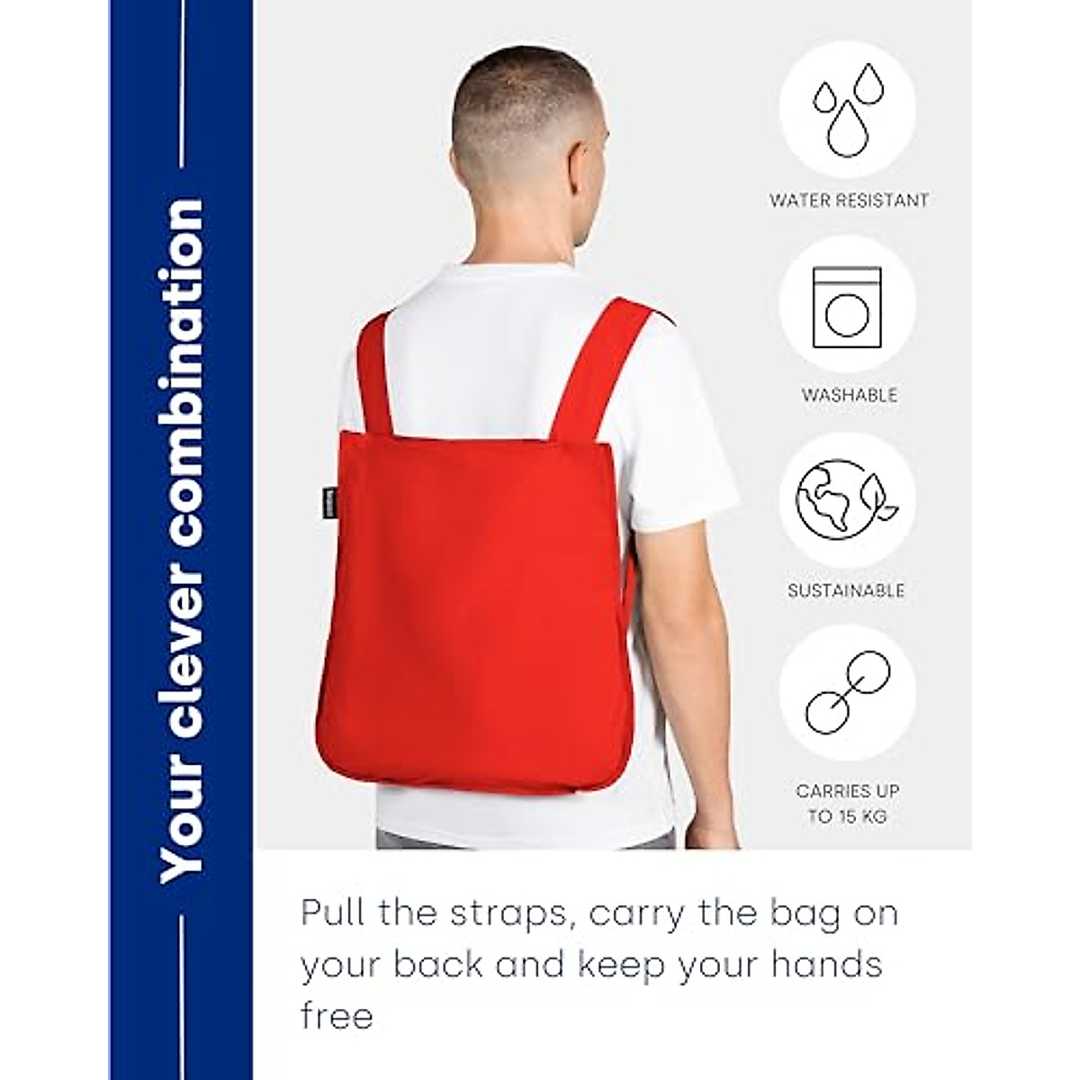 Notabag Original 2 in 1 Backpack and Bag (Red) – Backpack waterproof – reusable grocery bags foldable – clever design for more flexibility – backpack waterproof – grocery tote bag