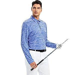 Alex Vando Mens Golf Shirt Moisture Wicking Quick-Dry Long Sleeve Casual Polo Shirts for Men,Blue,L