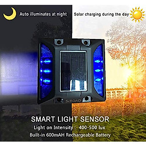 SIROAD Solar Driveway Deck Light, IP68 Waterproof Driveway Reflector Outdoor Blue LED Light for Dock Walkway Lane Porch Patio Pathway Garden Yard Road Markers (Blue, 4 Pack)