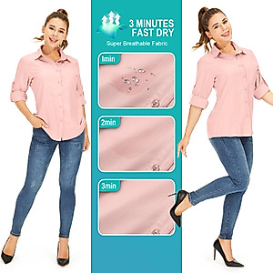 Women's Long Sleeve Safari Clothes UPF 50+ Hiking Fishing Shirts,Sun Protection Quick Dry Light Cooling Shirts(5019 Pink L)