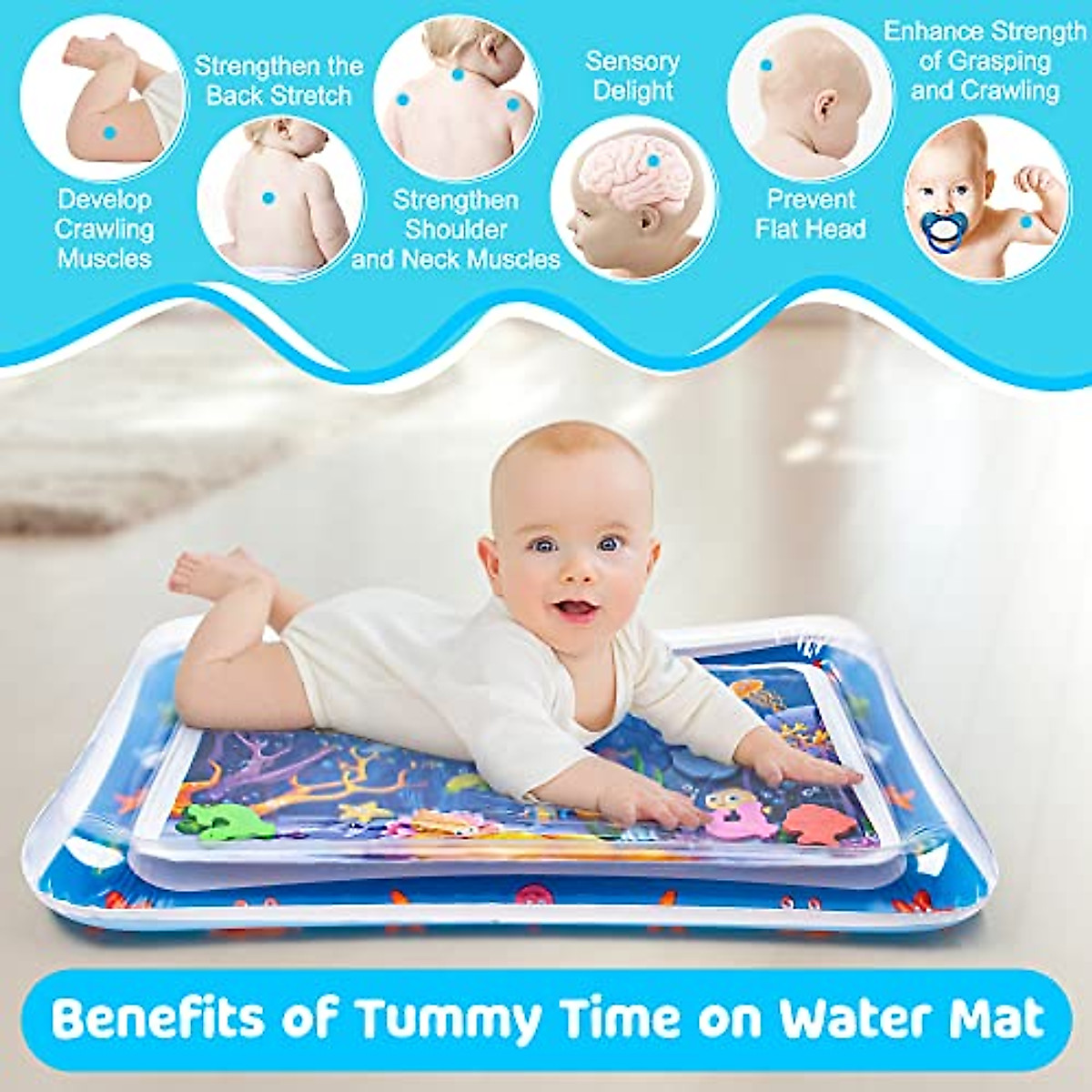 Yeeeasy Tummy Time Water Mat 丨Water Play Mat for Babies Inflatable Tummy Time Water Play Mat for Infants and Toddlers 3 to 12 Months Promote Development Toys Cute Baby Gifts