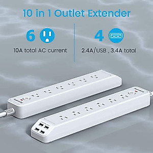 Power Strip, SUPERDANNY 6 Outlets 4 USB Ports Surge Protector, Wall Mountable, 5ft Extension Cord with Hook & Loop Fastener, Charging Station for iPhone iPad PC Home Office Dorm Travel, White