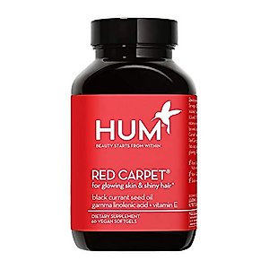 HUM Red Carpet - Skin & Hair Vitamins - Black Currant Seed Oil for Glowing Skin + Lasting Hair Health with Vitamin E, Omega 3 & 6 - Hair and Skin Vitamins (60 Vegan Softgels)