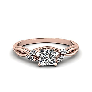 SISGEM 10K 14K 18K Solid Gold Twisted Engagement Rings for Women, Emerald/Princess/Oval/Marquise/Round Cut Moissanite Rings Wedding Engagement Anniversary Promise Bridal Bands with Engraved Name (Princess-Cut)