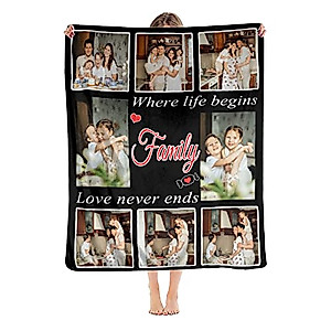WELETION Personalized Flannel Blanket with Photos, Personalized Picture Blanket Birthday Anniversary Fathers for Family Friends Custom Blanket with 8 Photos