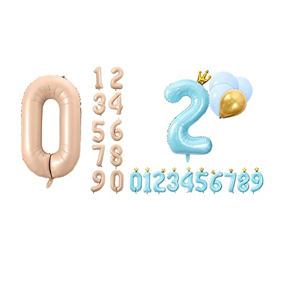MJartoria Bundle 40 Inch Number Balloons with Crown with Birthday Party Hats 0-9 Big Size Happy Birthday Balloon Foil Digital Balloon for Birthday Party Wedding Anniversary Baby Shower Decorations
