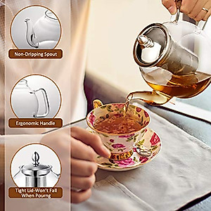 HIWARE 1000ml Glass Teapot with Removable Infuser, Stovetop Safe Tea Kettle, Blooming and Loose Leaf Tea Maker Set