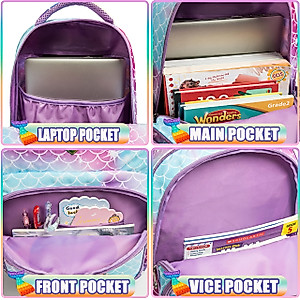 Mermaid Backpack for Girls Backpacks for Elementary Preschool Student with Lunch Box Pencil Case 3 in 1 Bookbag for Girls for School