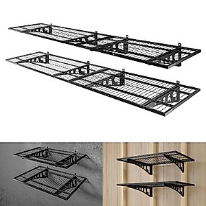 PAOKE Garage Wall Shelving, Heavy Duty Floating Shelves, Load Capacity Up to 1000 lbs, Easily Mounted on The Wall to Save Space in The Garage (1.5x3.8ft Black 4Pack)
