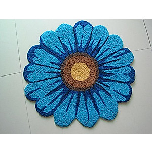 Judy Dre am Blue FFlowers Shape Area Rugs Hand Woven Round Sunflowers Runner Rug for Bedroom,Living Room,Kitchen,Bathroom,Bedside Floor Mat Non-Slip Floral Farmhouse Absorbent Doormat 25.6" X 25.6"