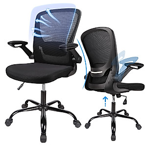 Ergousit Ergonomic Home Office Chair, Mesh Office Chair Flip Up Arms with Lumbar Support, Adjustable Comfortable Computer Desk Chair Ergonomic, 250Lbs Capacity (Black)
