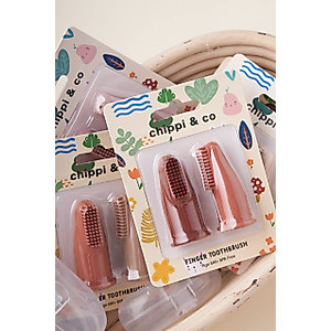 Chippi & Co Baby Silicone Finger Toothbrush BPA Free Dental Care for Newborn Baby Boy Girl 0 3 6 Sensory Development Toy (Pink)