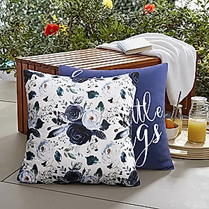 Merrycolor Set of 4 Outdoor/Indoor Pillow Covers 18x18 Waterproof Navy Blue and White Floral Decorative Pillow Covers Outdoor Pillows for Patio Furniture