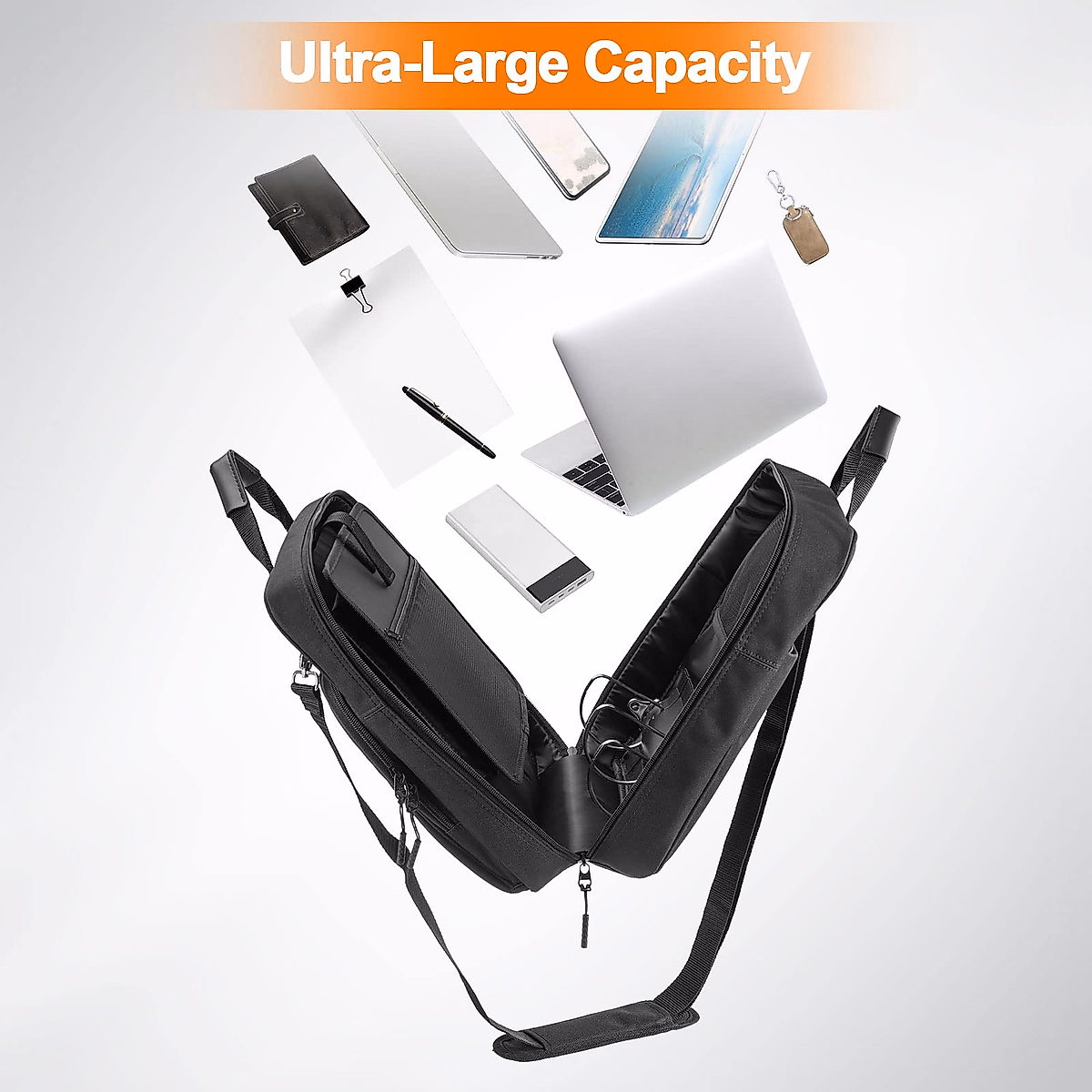 Losong 3 Ring Zipper Binder 3 Inch D-Ring, Binder with Zipper Shoulder Strap 700 Sheet Capacity & Multi-Pockets School and Office Binder Organizer, Compatible with 13-Inch MacBook(Patent Design Black)