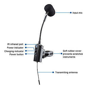 MAMKOES ST-5 Sax Microphone Wireless Instrument UHF Mic Receiver & Transmitter System for Saxophone French Horn Trumpet Trumbone