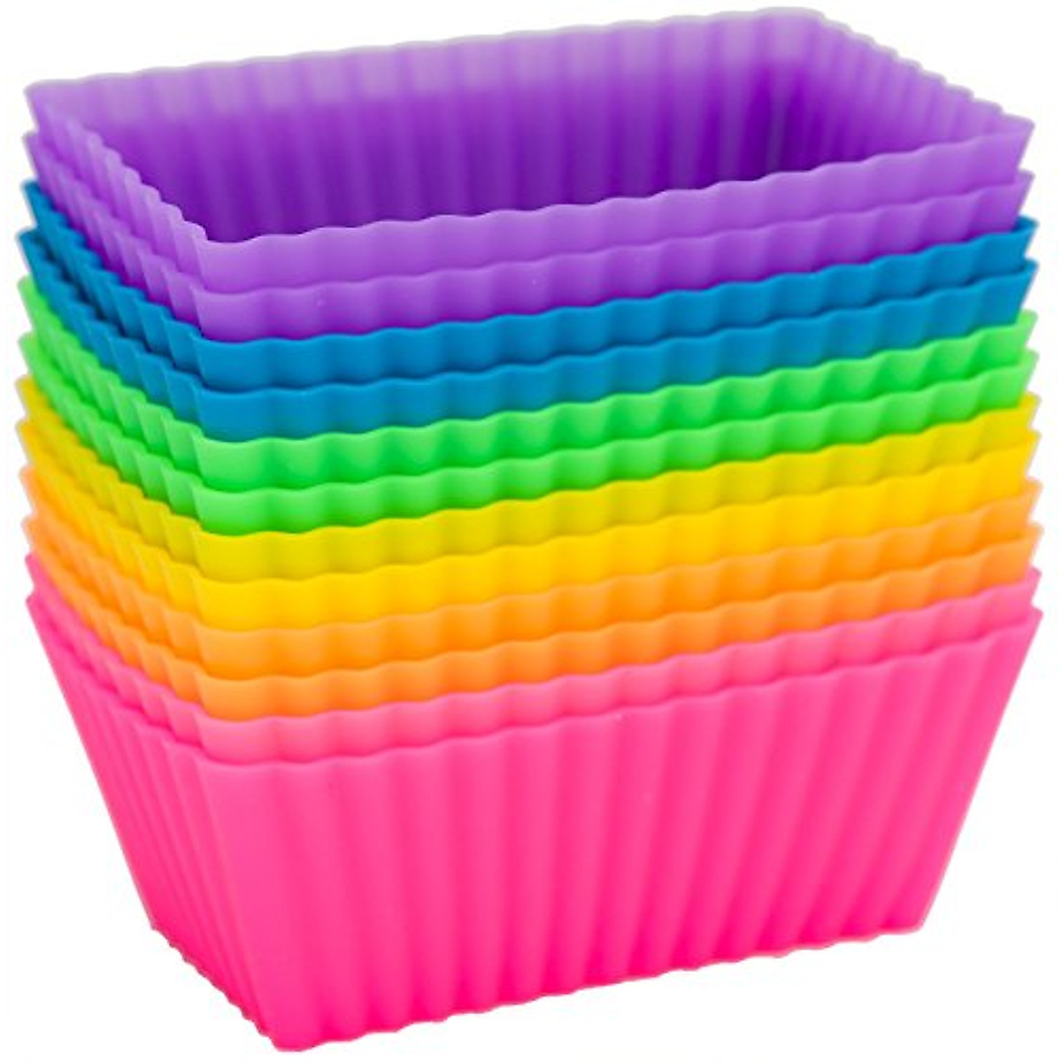 Rectangle Silicone Molds Cupcake Baking Cups (12-Pack) – Premium 100% Pure Platinum Silicone Makes These Sturdy but Flexible Cupcake Liners Easy to Use, Release, and Clean – By Pantry Elements
