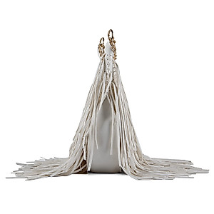 LUI SUI Women's Fringed Faux Suede Leather Cross Body Bag Chain Shoulder Bag Tassel Handbag (White)