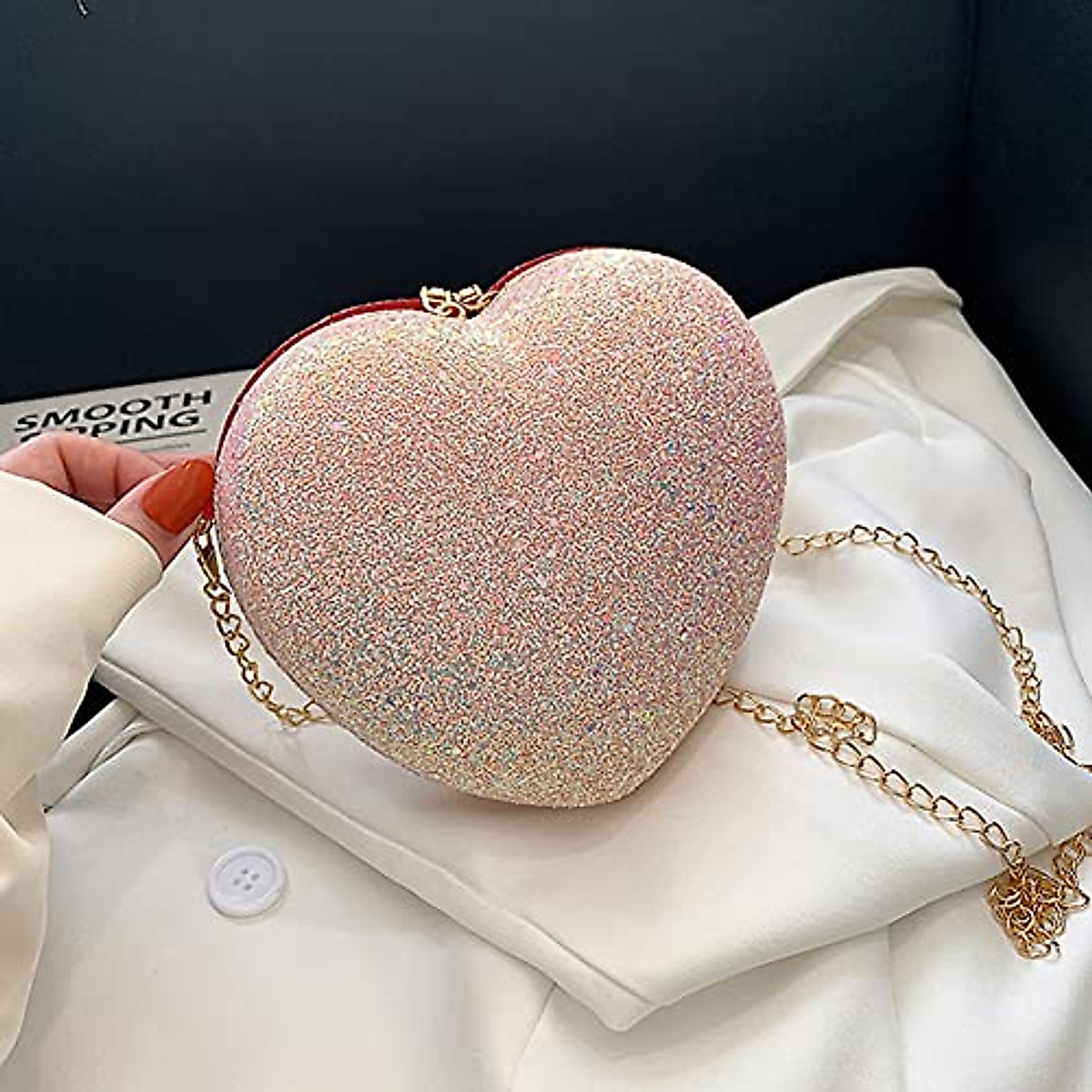 Elegant Sequins Love Heart-shaped Evening Clutch Bag Diamonds Ladies Handbags